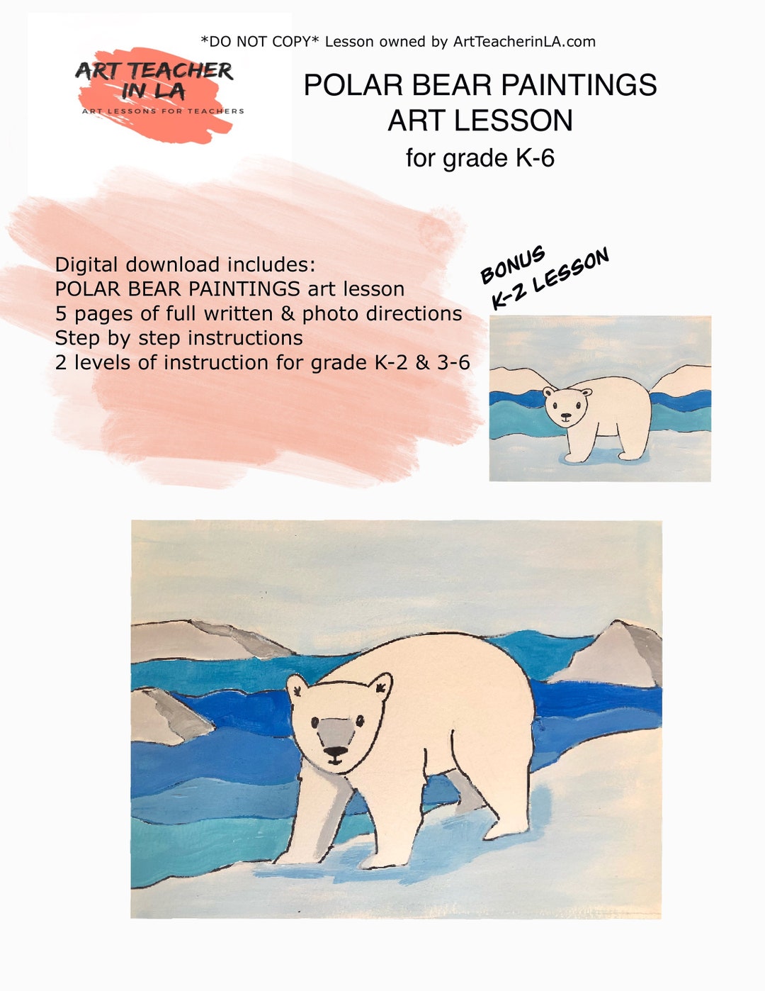 POLAR BEAR Paintings Winter Art Lesson by Art Teacher in LA- Art Lesson ...