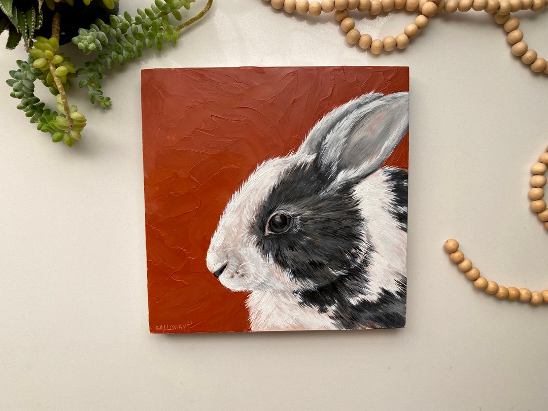 Bunny Painting 1 Original Oil Painting on 8x8 Wood Panel. Black & White ...