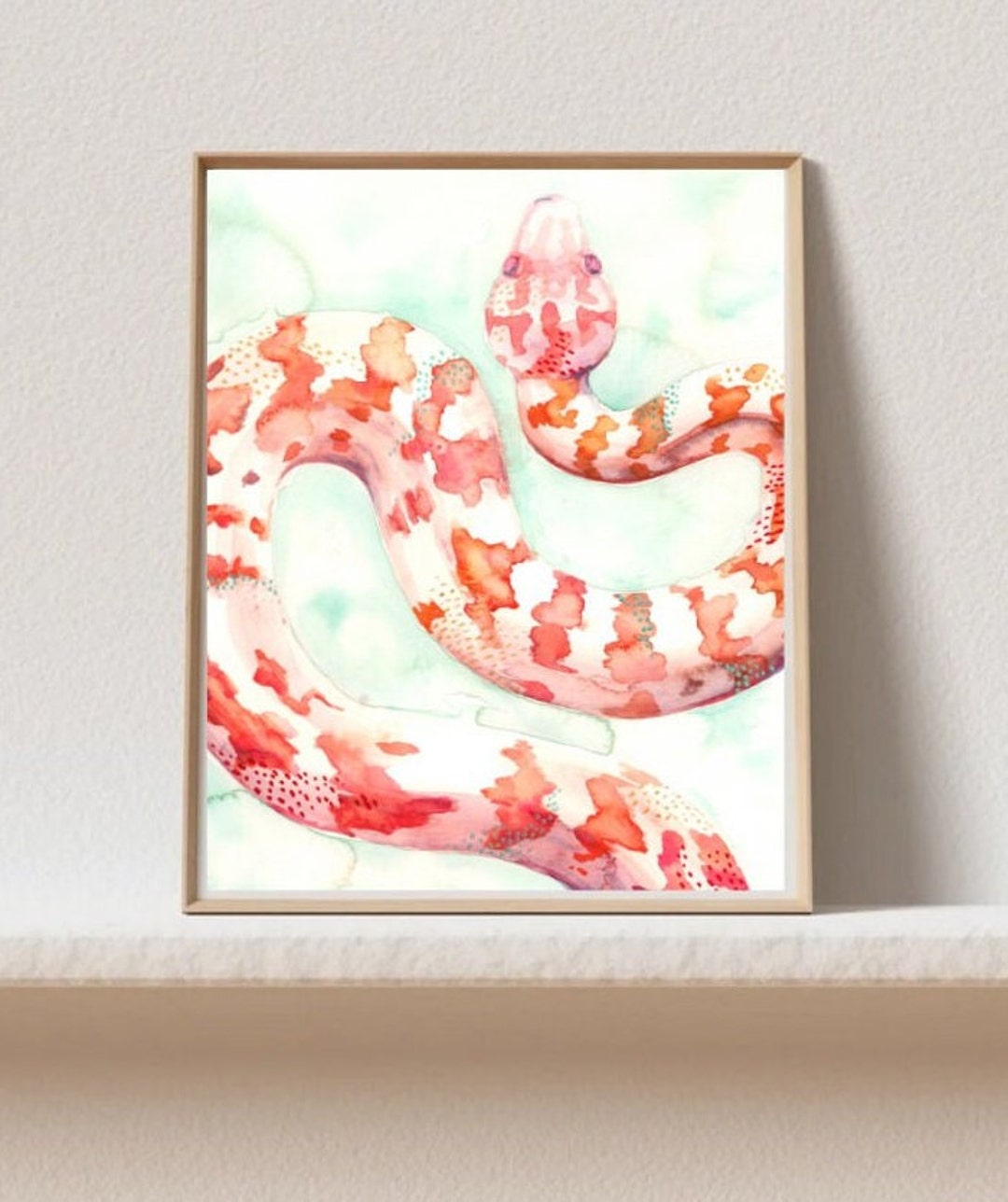 Watercolor Orange and Red Snake Digital Print - Wall Art Decor. Snake ...
