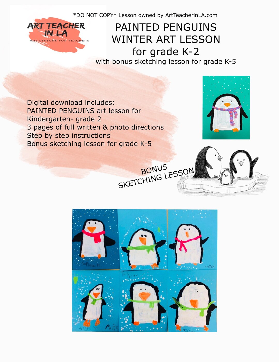 PAINTED PENGUINS Winter Art Lesson by Art Teacher in LA- Art Lesson ...