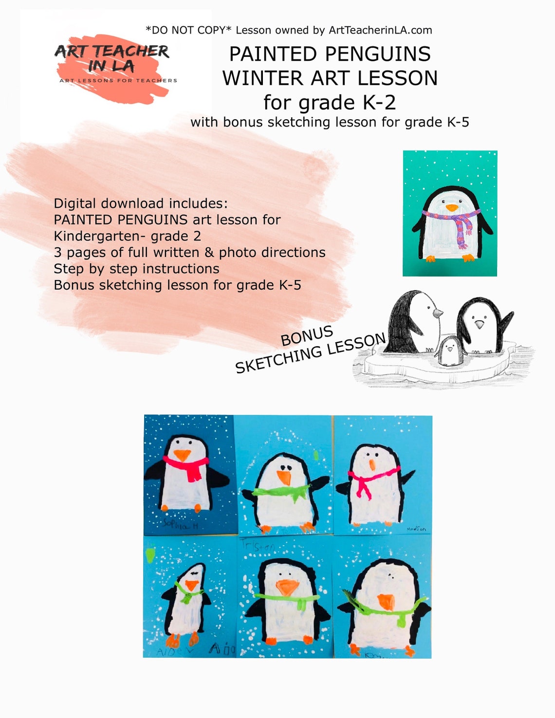 PAINTED PENGUINS Winter Art Lesson by Art Teacher in LA Art - Etsy