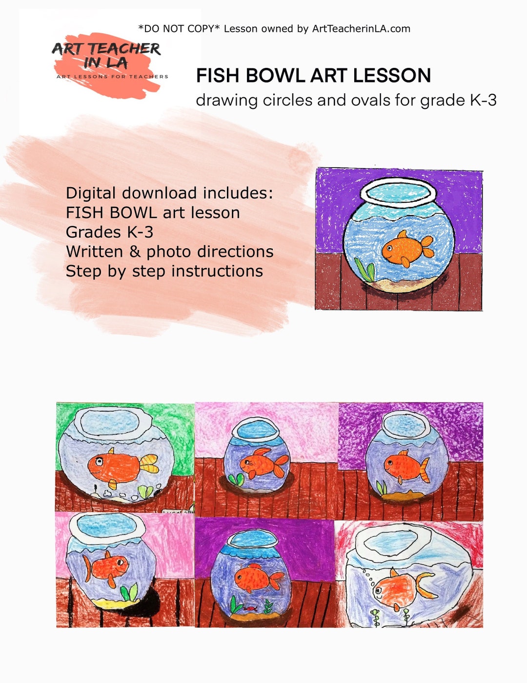 FISH BOWL Art Lesson Grade K-3 by Art Teacher in LA- Art Lesson Plans ...
