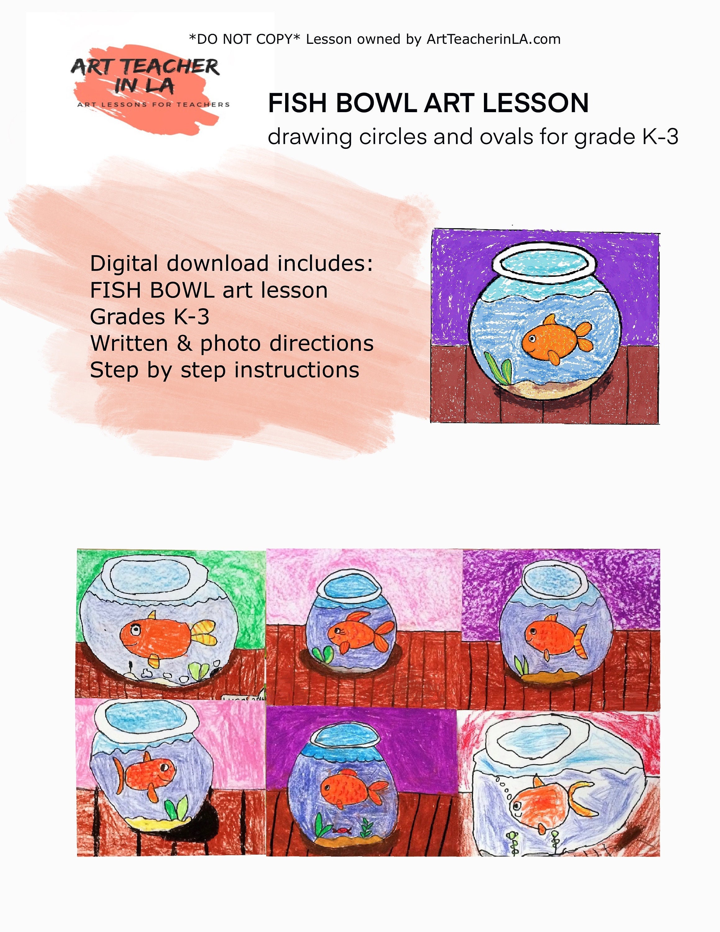 FISH BOWL Art Lesson Grade K-3 by Art Teacher in LA Art Lesson Plans ...