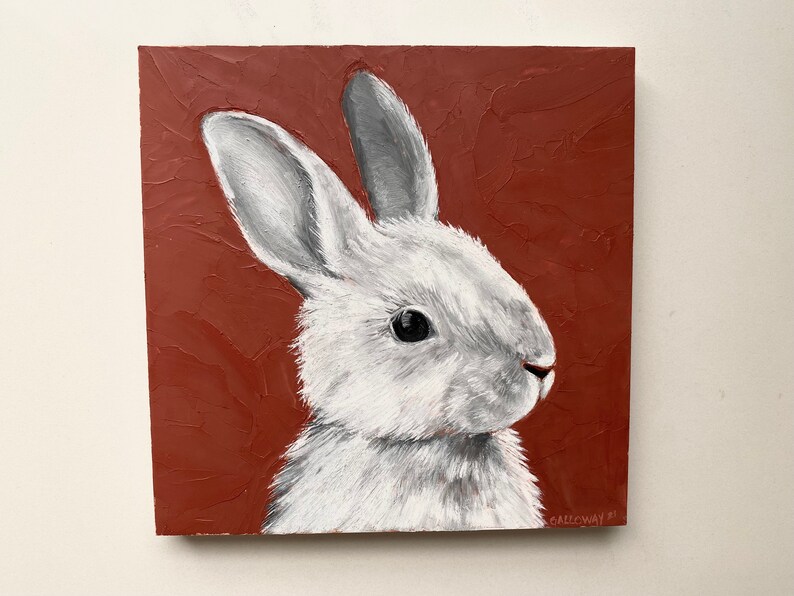 Bunny Painting 2 original oil painting on 8x8 wood panel. | Etsy