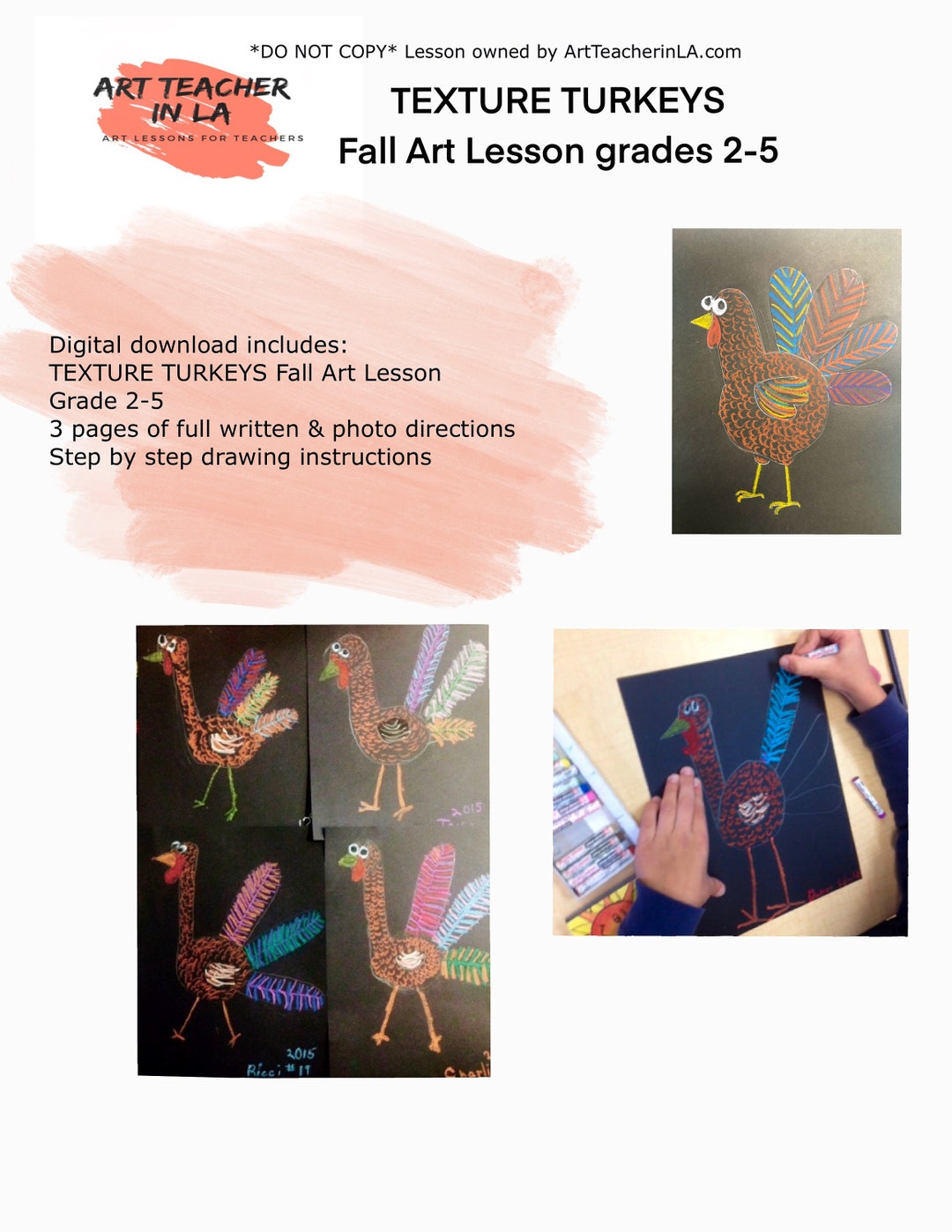 TEXTURE TURKEYS Fall Art Lesson by Art Teacher in LA Art Lesson Plans ...