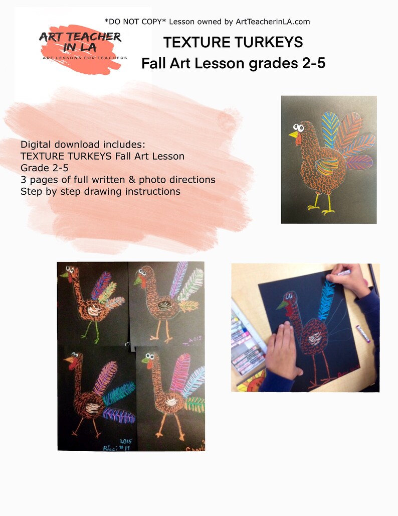 TEXTURE TURKEYS Fall Art Lesson by Art Teacher in LA- Art Lesson Plans ...