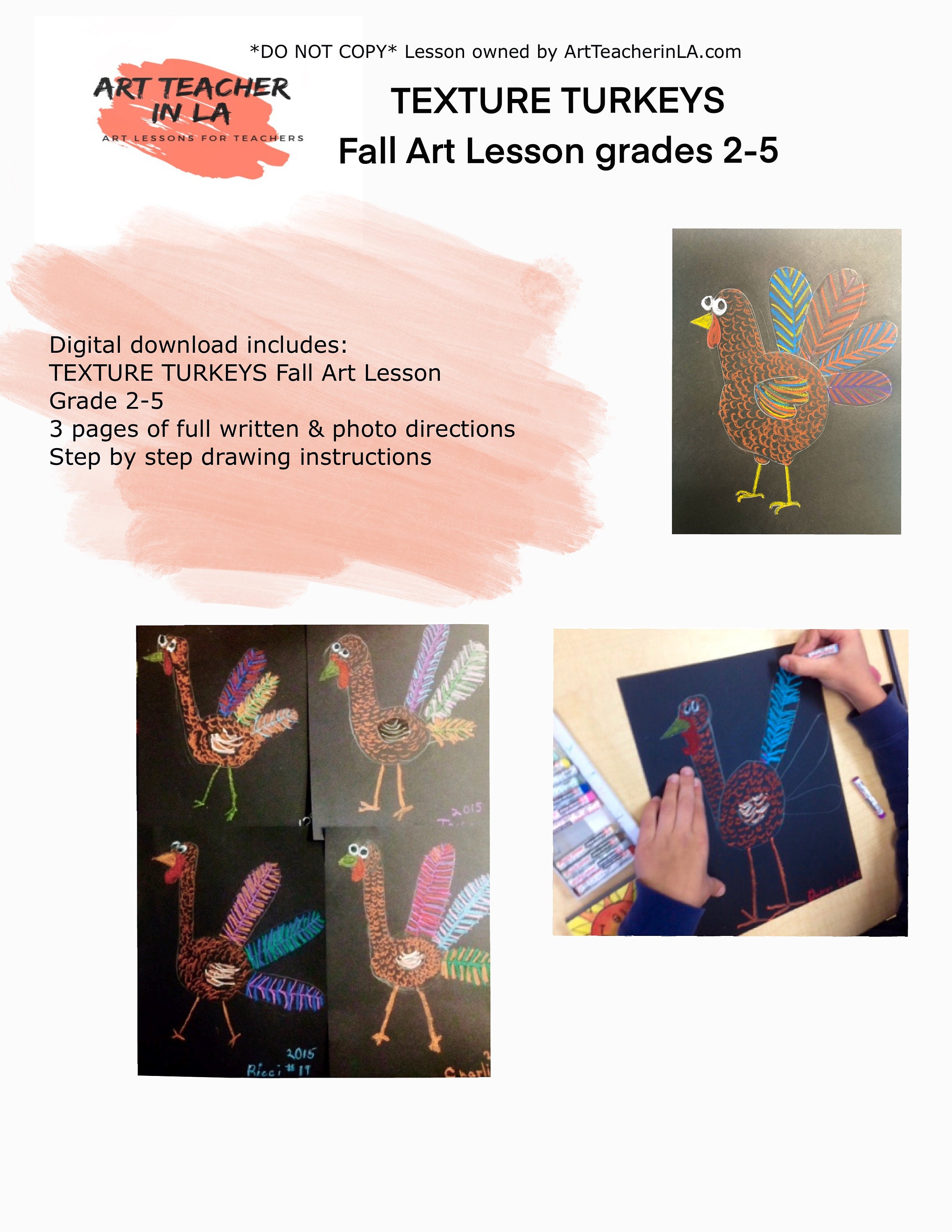 TEXTURE TURKEYS Fall Art Lesson by Art Teacher in LA- Art Lesson Plans ...