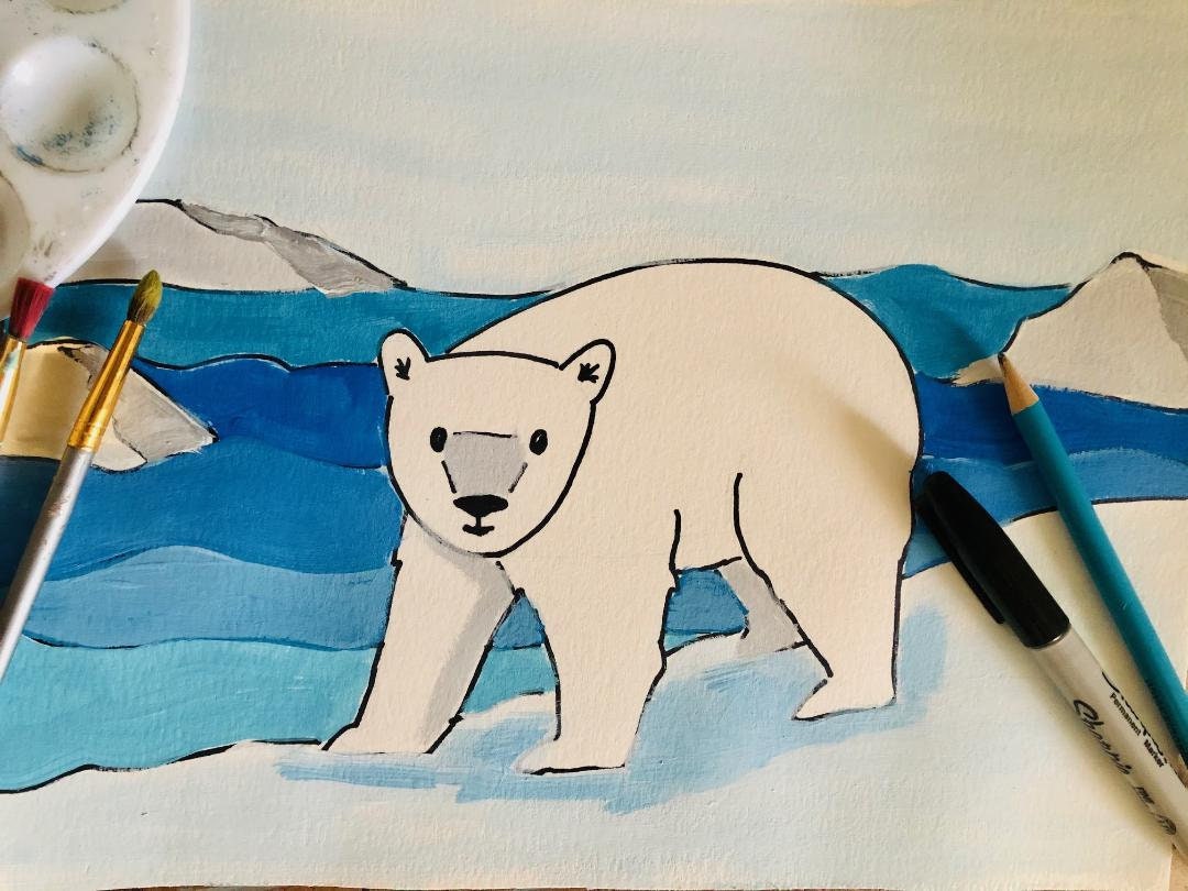 POLAR BEAR Paintings Winter Art Lesson by Art Teacher in LA Art Lesson ...
