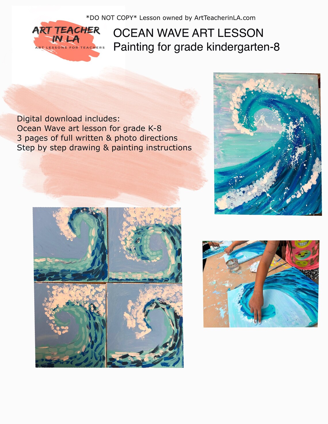 OCEAN WAVE Painting Art Lesson by Art Teacher in LA Art - Etsy