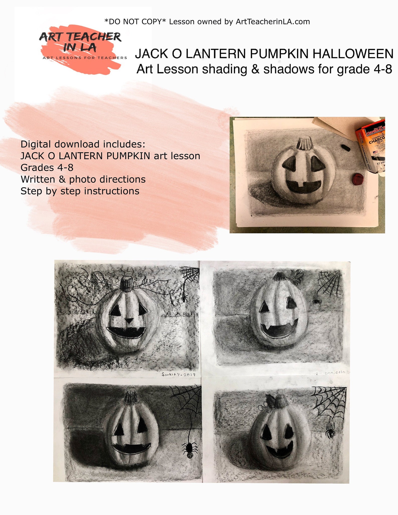 Jack O Lantern Pumpkin Halloween Art Lesson by Art Teacher in LA- Art ...