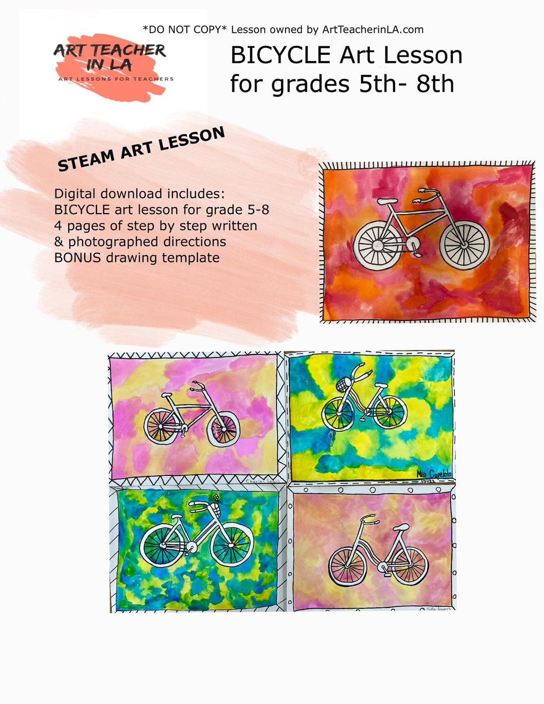 BICYCLE- STEAM Art Grade 5-8 Art Lesson by Art Teacher in LA- Art ...