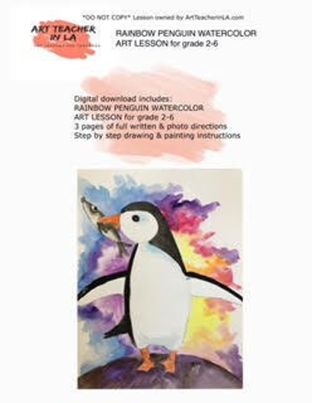 RAINBOW PENGUIN Paintings Winter Art Lesson by Art Teacher in LA- Art ...
