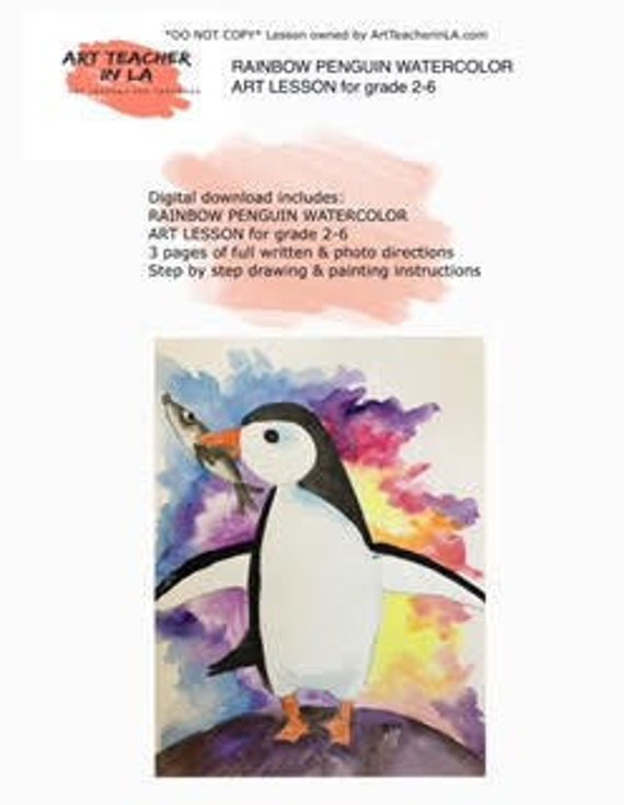 RAINBOW PENGUIN Paintings Winter Art Lesson by Art Teacher in - Etsy
