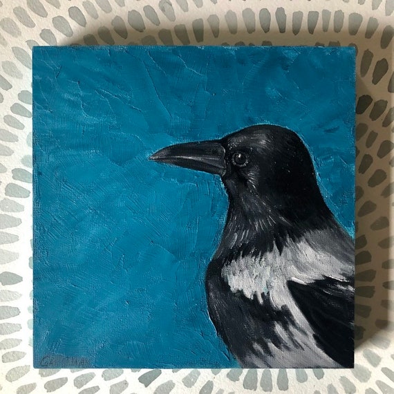 Raven on Indigo Original Oil Painting on 8x8 Wood Panel. - Etsy