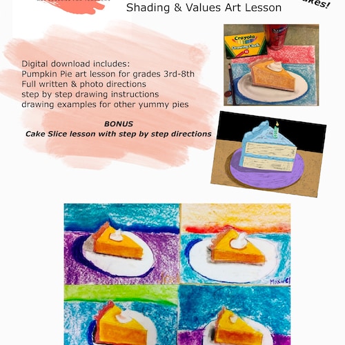 PUMPKIN PIE Fall Art Lesson With Bonus Cake Slice Lesson by - Etsy
