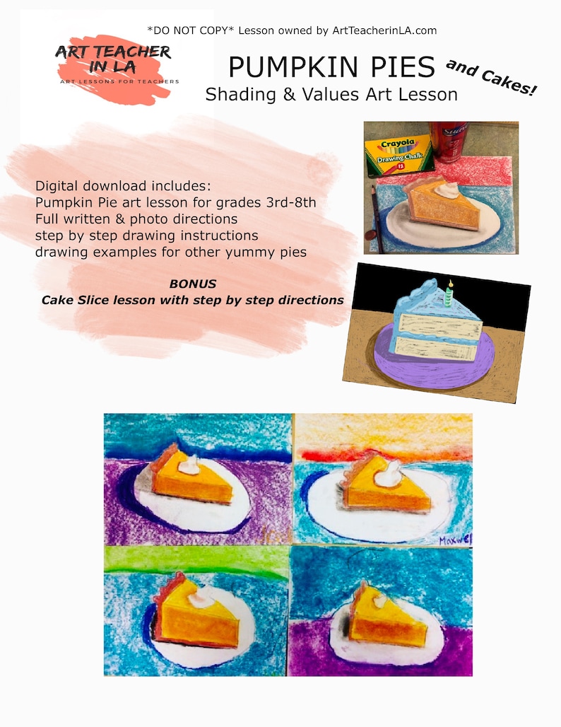 PUMPKIN PIE Fall Art Lesson- With Bonus Cake Slice Lesson by Art ...