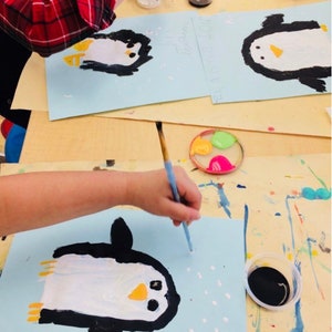 PAINTED PENGUINS Winter Art Lesson by Art Teacher in LA- Art Lesson ...