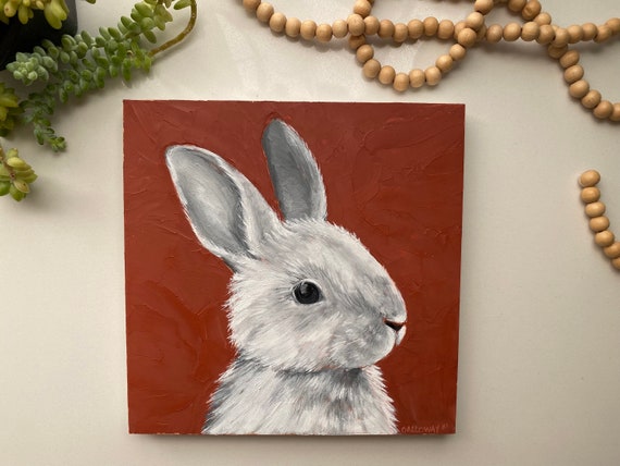 Bunny Painting 2 original oil painting on 8x8 wood panel. | Etsy