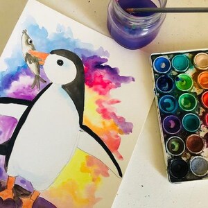 RAINBOW PENGUIN Paintings Winter Art Lesson by Art Teacher in LA- Art ...