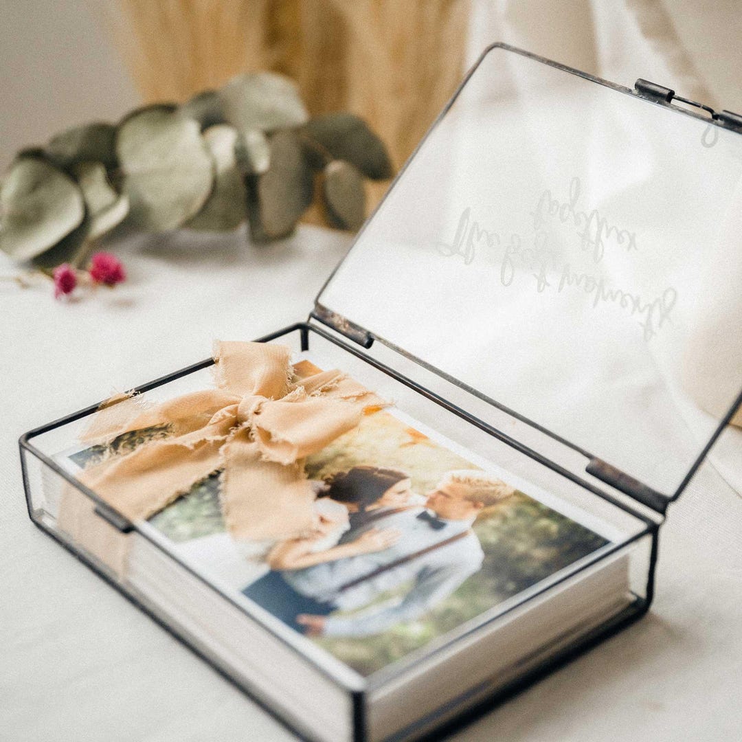 Glass Photo Box for 4x6 Photo, Engraved Wedding Keepsake Box, Boudoir ...