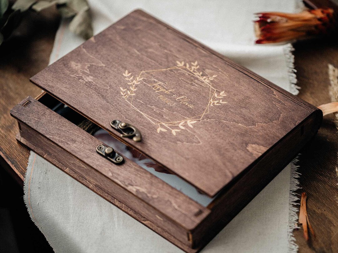 Wooden Photo Box for 4x6 Prints, Wedding Keepsake Box for Couples ...