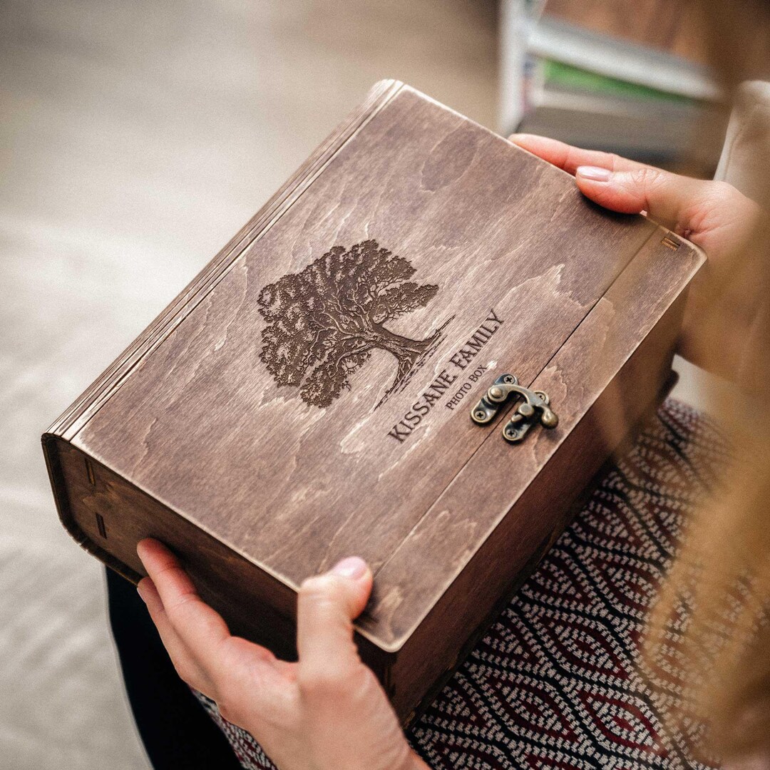 4x6 Keepsake Wooden Photo Box for 350 Prints, Personalized Memory Gift ...