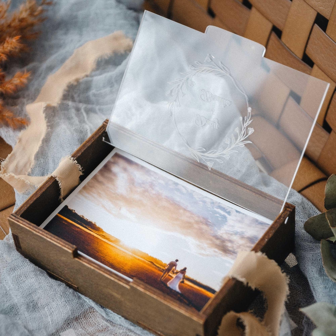 6x8 Photo Keepsake Box (15x21 Cm), Personalized Acrylic Lid, Wooden ...