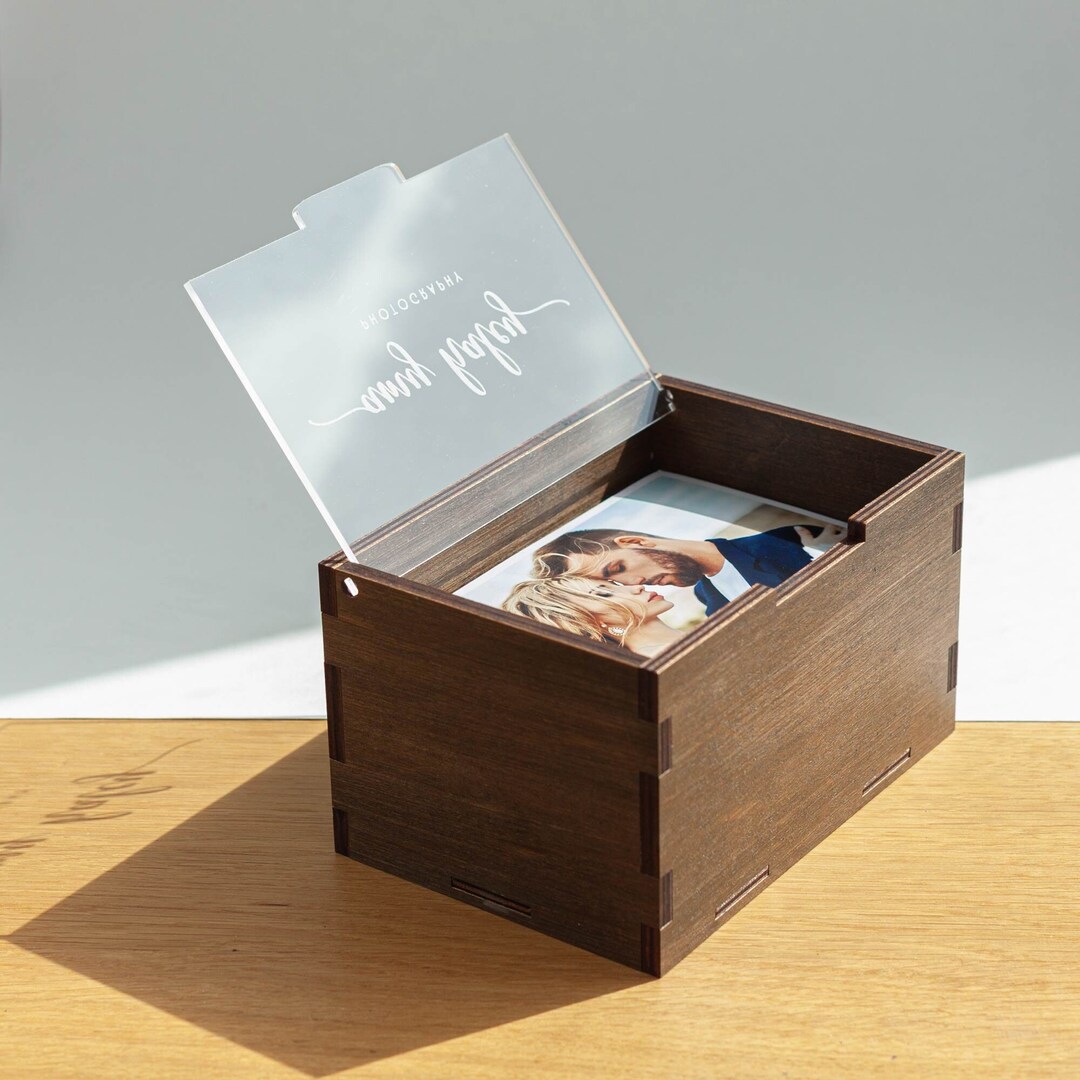 Wooden Photo Box With Personalize Acrylic Lid for 4x6" Prints Hold up ...
