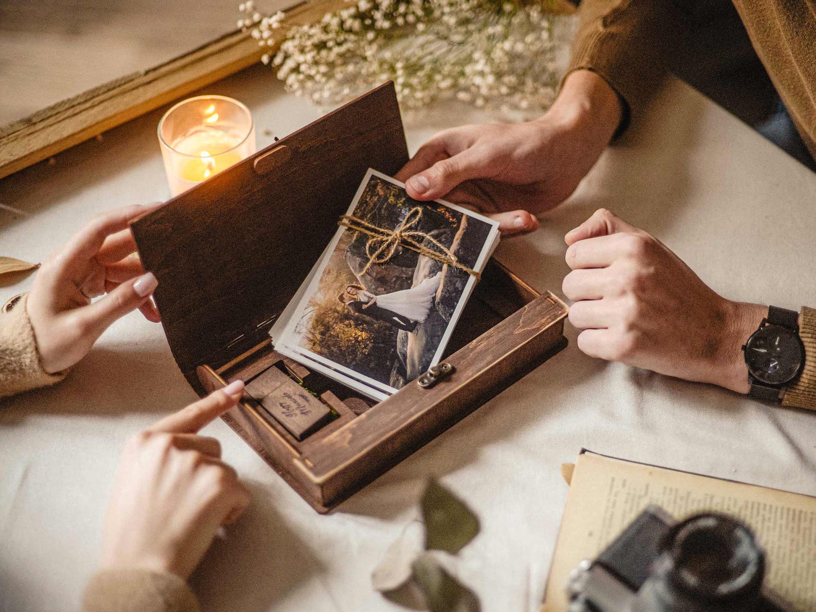 6x8 Photo Box for Wedding Prints With USB Flash Drive 3.0, Wooden Photo ...
