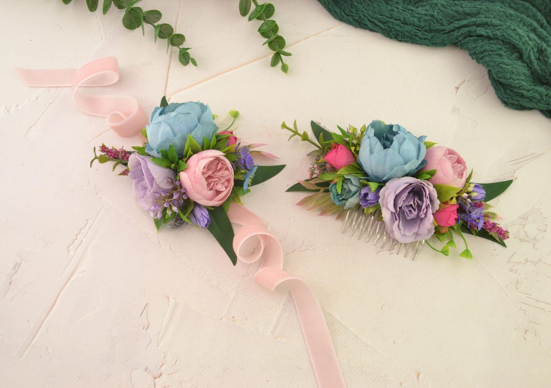 Prom Corsage Pink Blue Lilac Flower Wrist Corsage Blush Boho Wedding ...