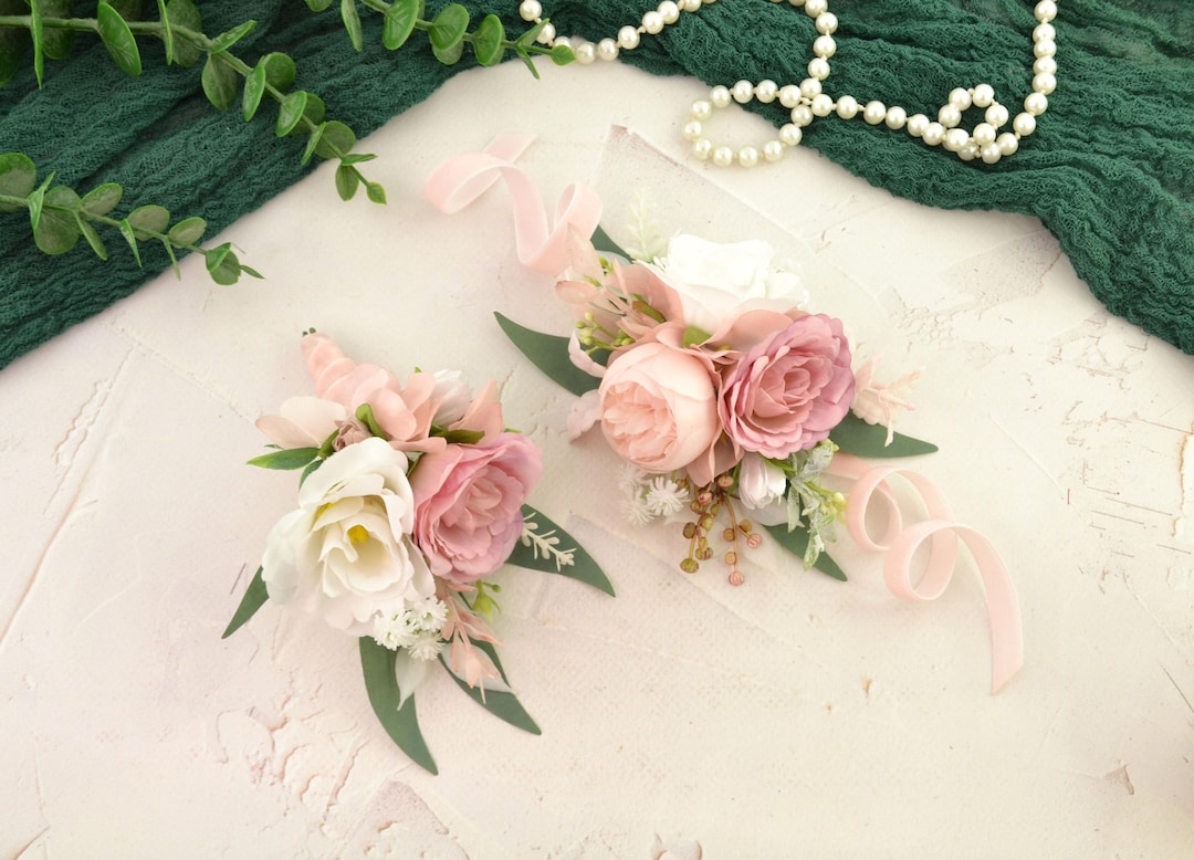 Prom Corsage and Boutonniere Blush Pink White Prom Buttonhole for Man ...