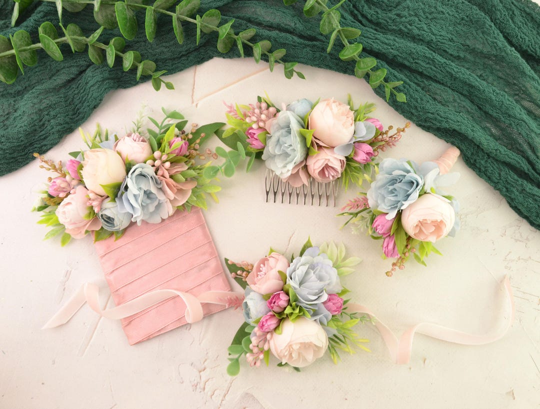 Prom Boutonniere Corsage Pinky Blue Prom Corsage Blush Pink Flower ...