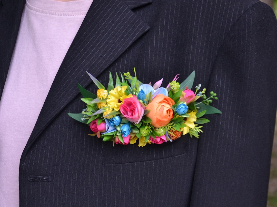 Colorful Wedding Boutonniere for Groom Square Boutonniere Wedding ...