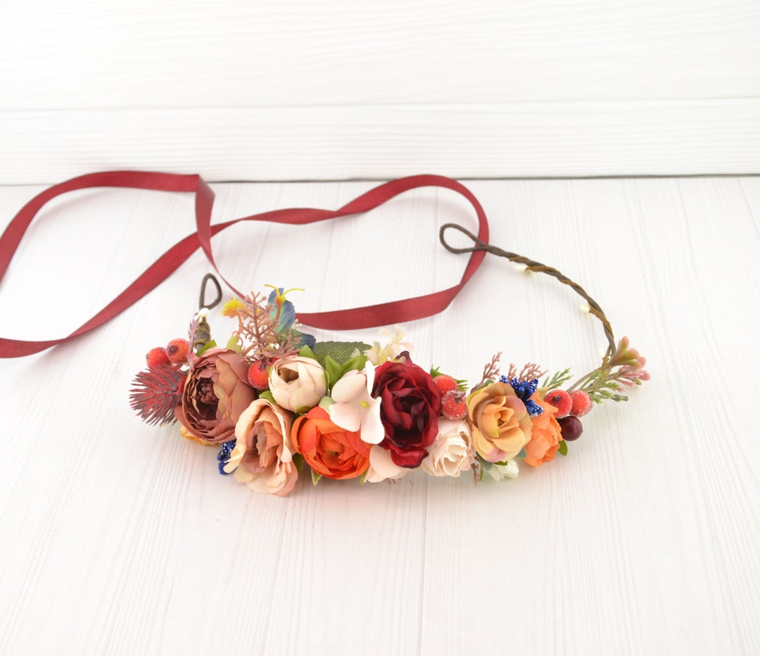 Flower Headband Fall Wedding Flower Crown Bridal Flower Etsy