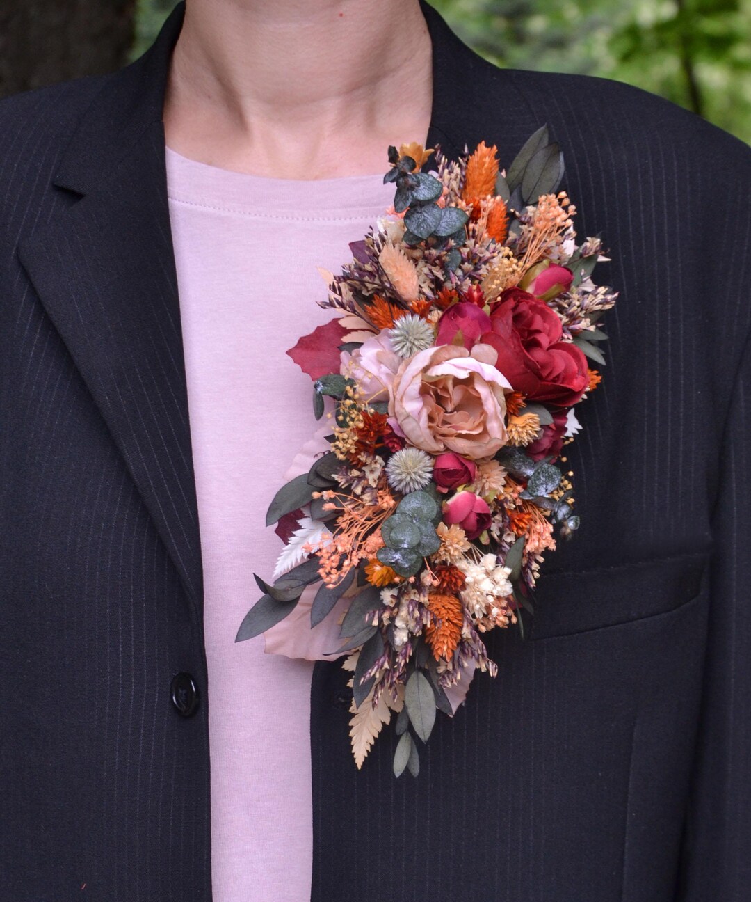 Lapel Flower Pin Fall Wedding Boutonniere Deep Red Flower Decor for ...