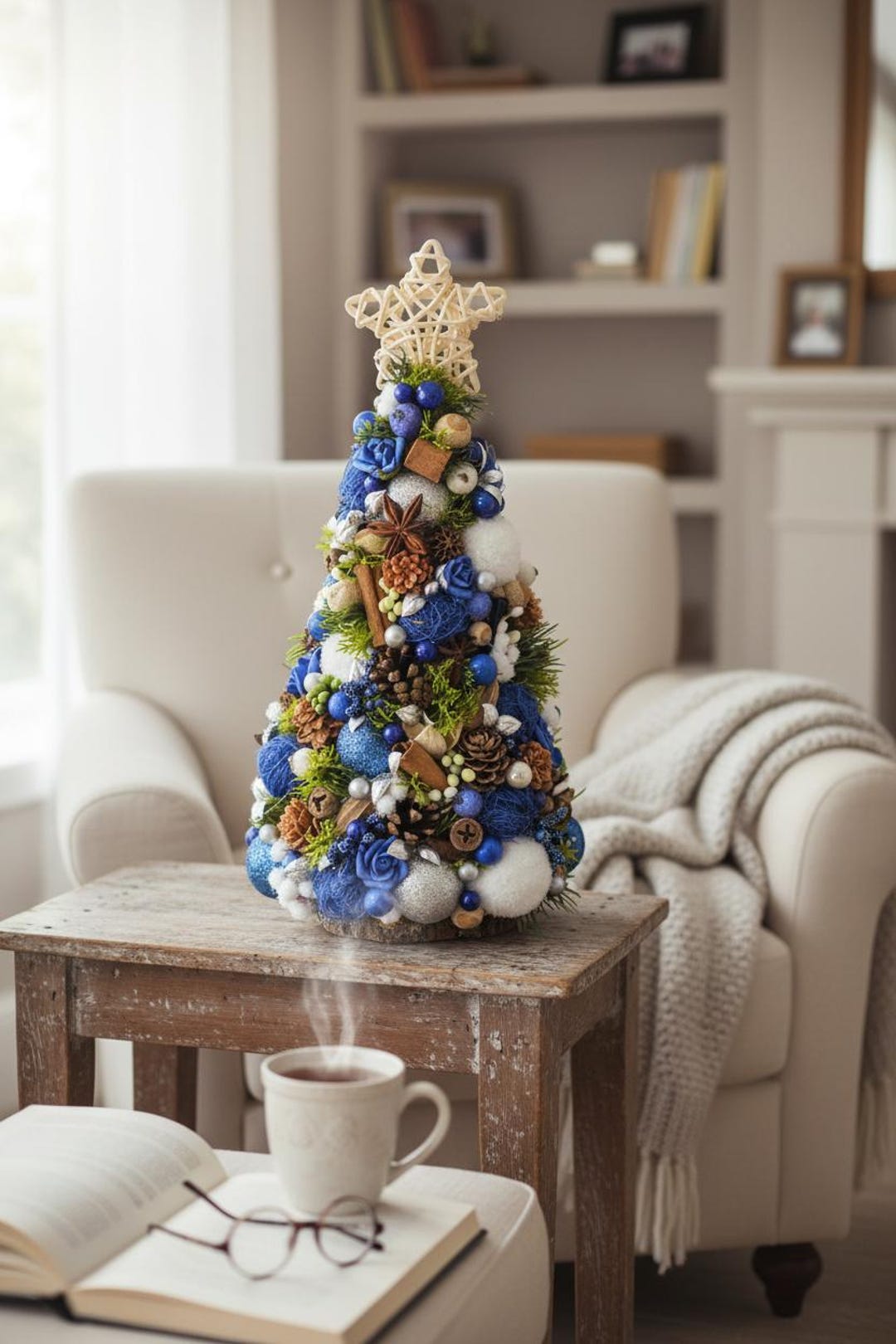 Christmas Table Decor Table Tree Gold Green Holiday Centerpiece Winter ...
