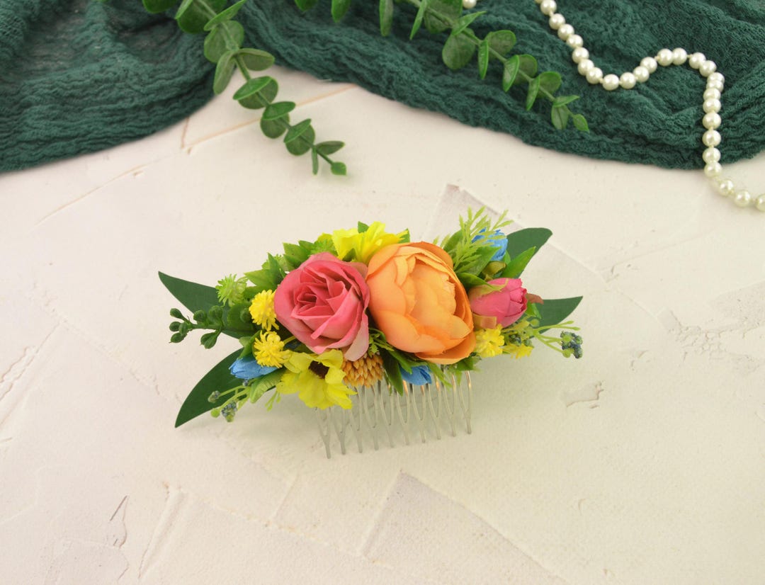Colorful Hair Comb With Fake Flowers Wedding Headpiece Bright Floral ...