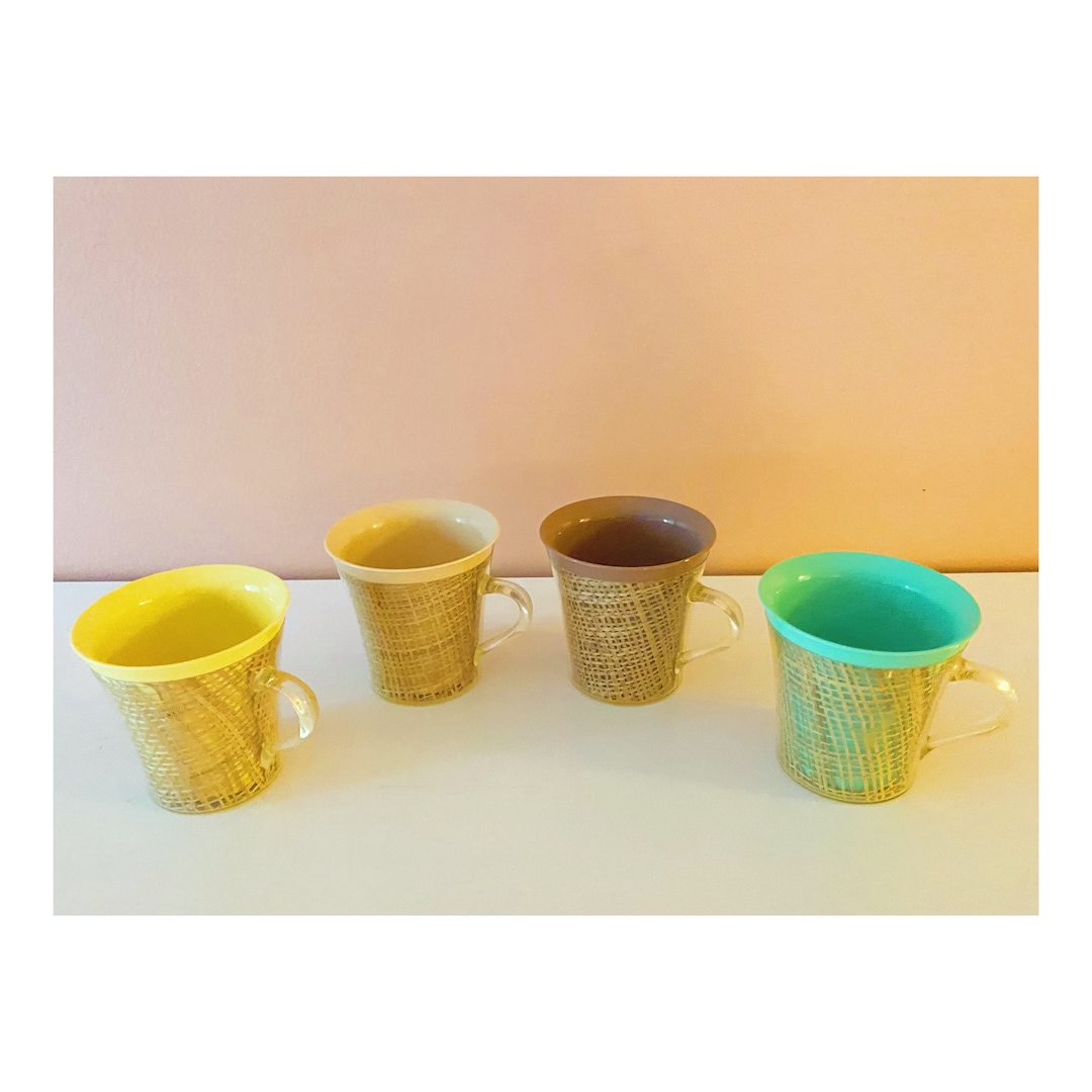Set of Four Vintage Pastel Raffiaware Insulated Plastic Mugs // 1960s ...