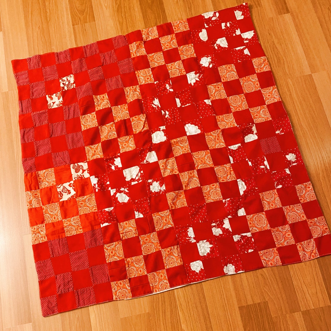 Mod Vintage 70s Patchwork Quilt - Handmade Red, Black and White Floral ...