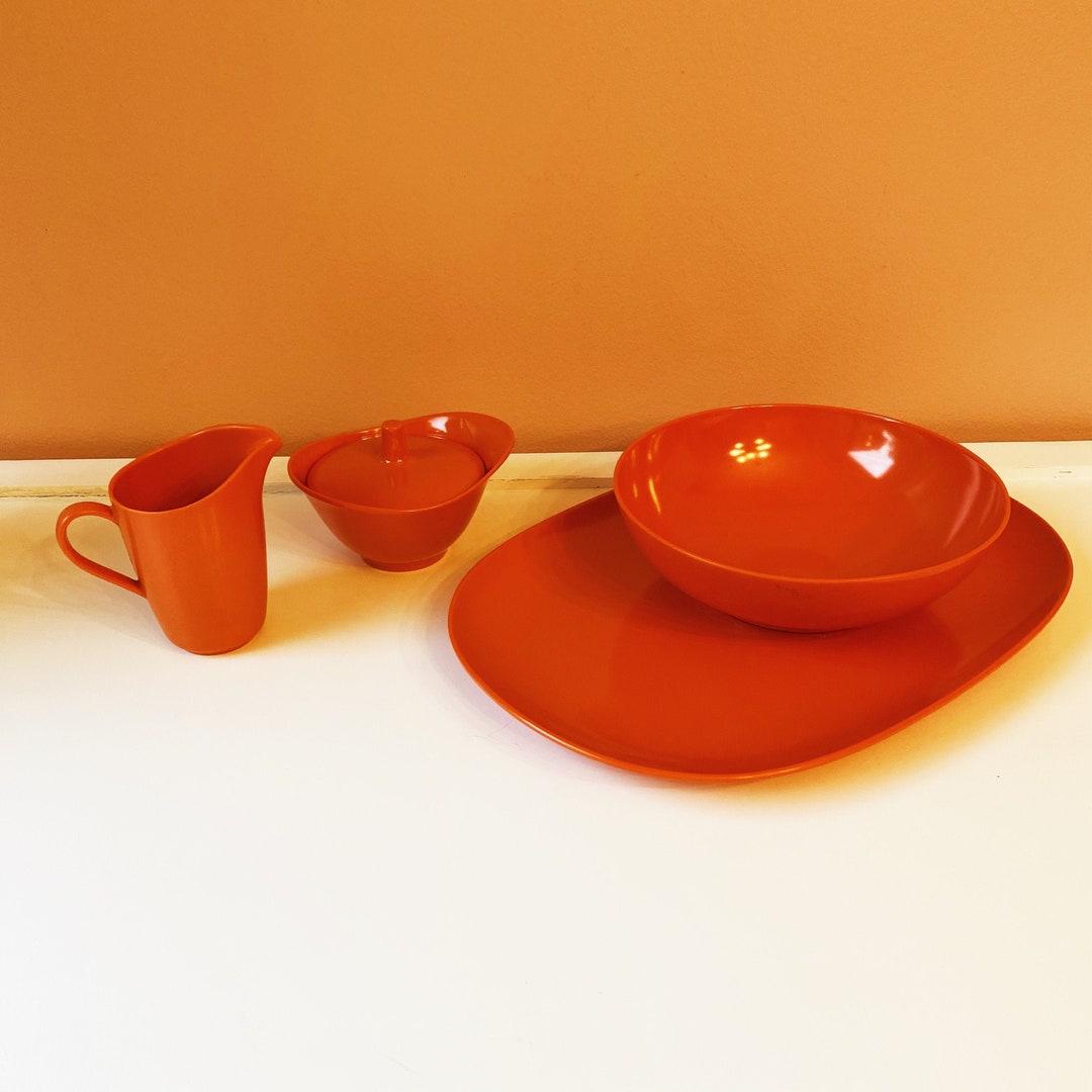Vintage Set of Orange Texas Ware Melmac Plastic Dishes // 3-piece ...