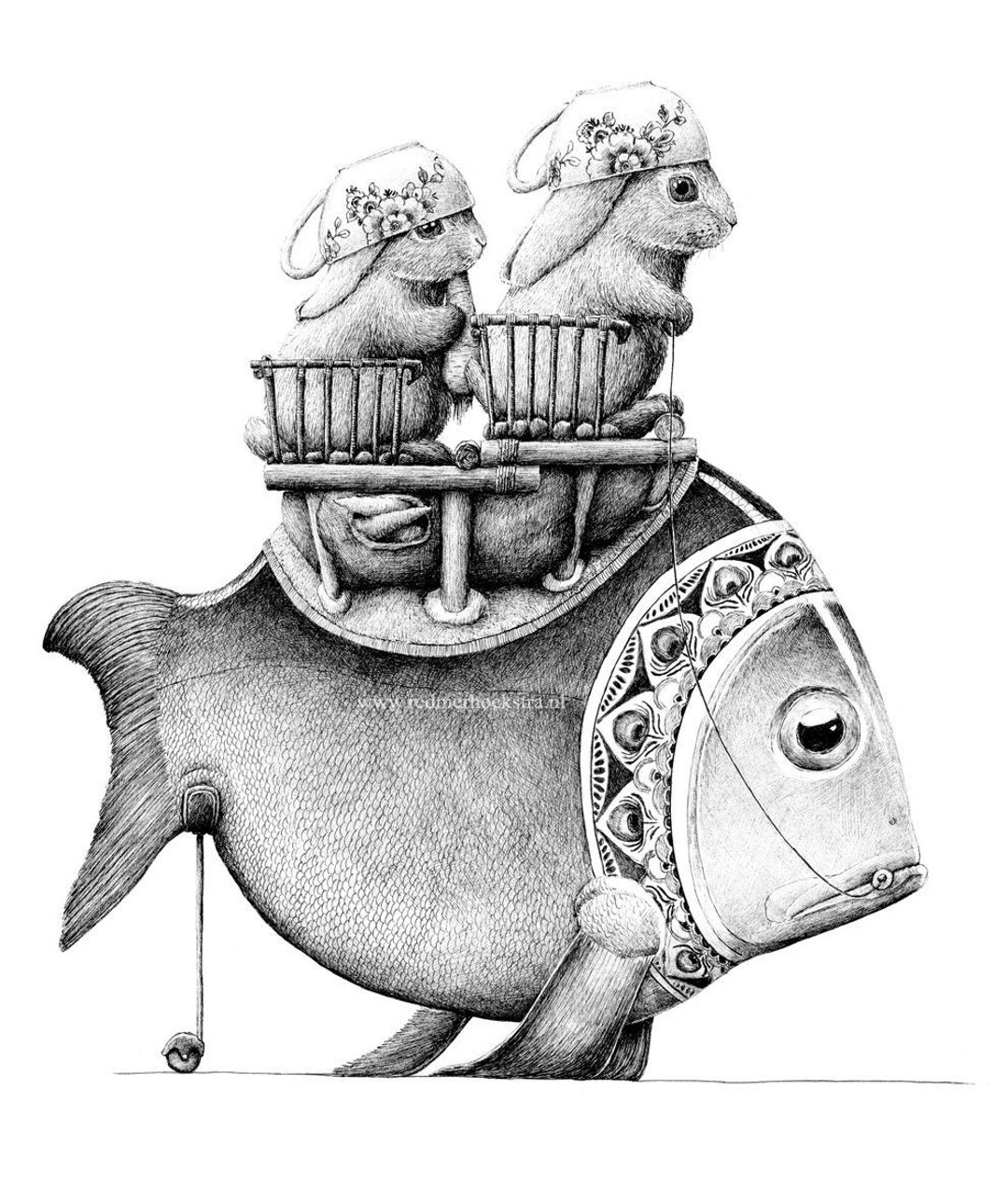 Postcard Fish With Rabbits - Etsy