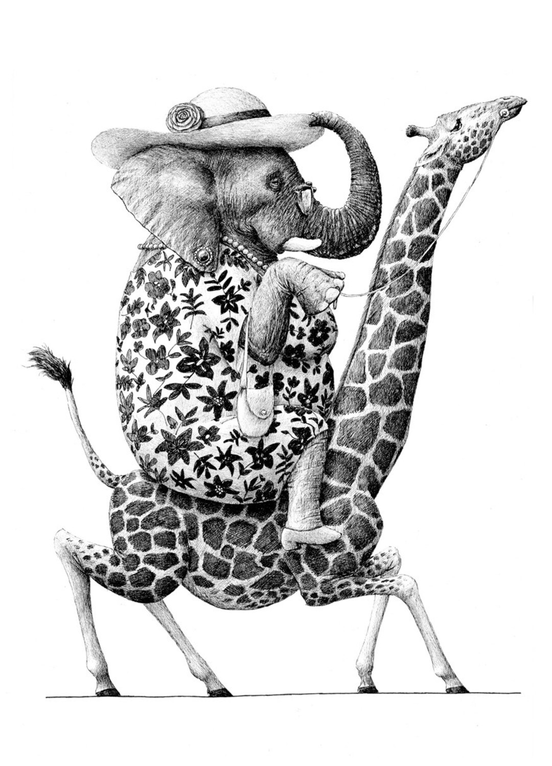 Postcard Elephant on Giraffe - Etsy