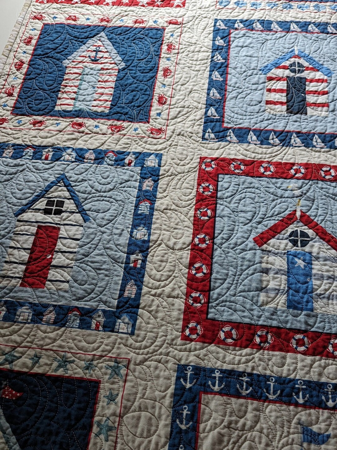 Quilted Beach Cottage Banner: Handmade Oceanside Wall Art, Summer Quilt ...