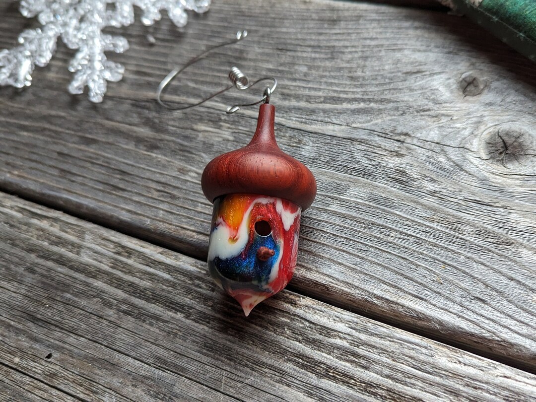 Hand Turned Resin Acorn Bird House Ornament: Padauk Wood Top - Etsy
