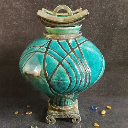 Raku Ceramic Spherical Turquoise Urn for Human or Pet Ashes | Etsy