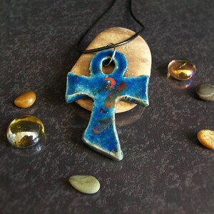 Raku Pottery Ankh Pendant, Ankh Necklace, Ankh Cross, Ankh Jewelry ...