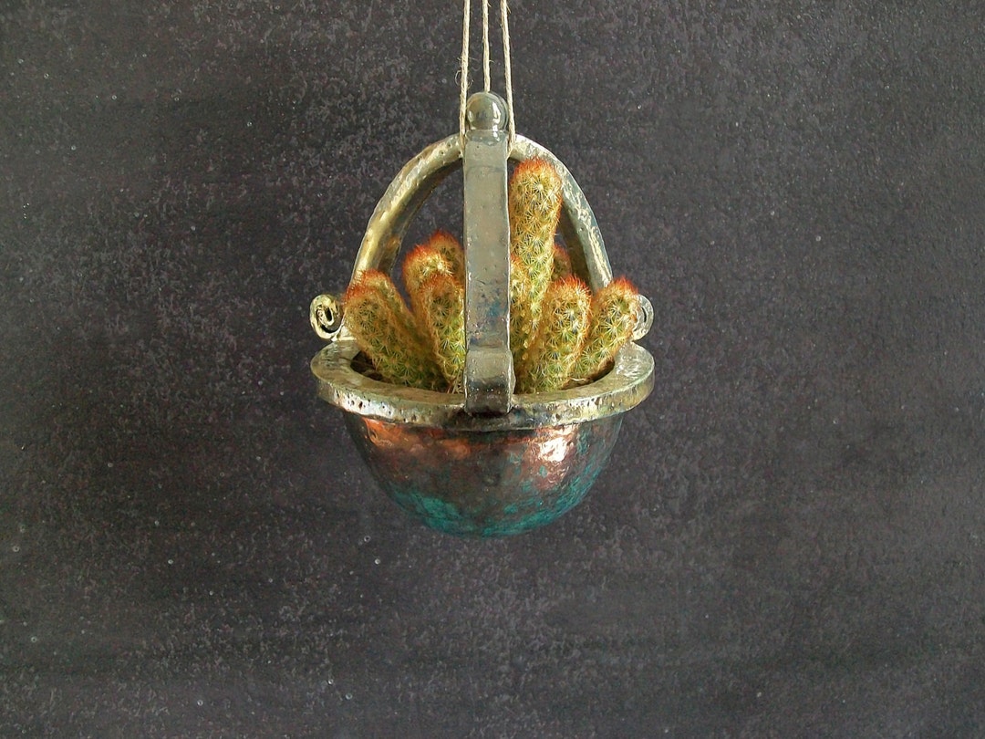 Ceramic Hanging Pot, Raku Planter, Hanging Vase, Turquoise and Copper ...