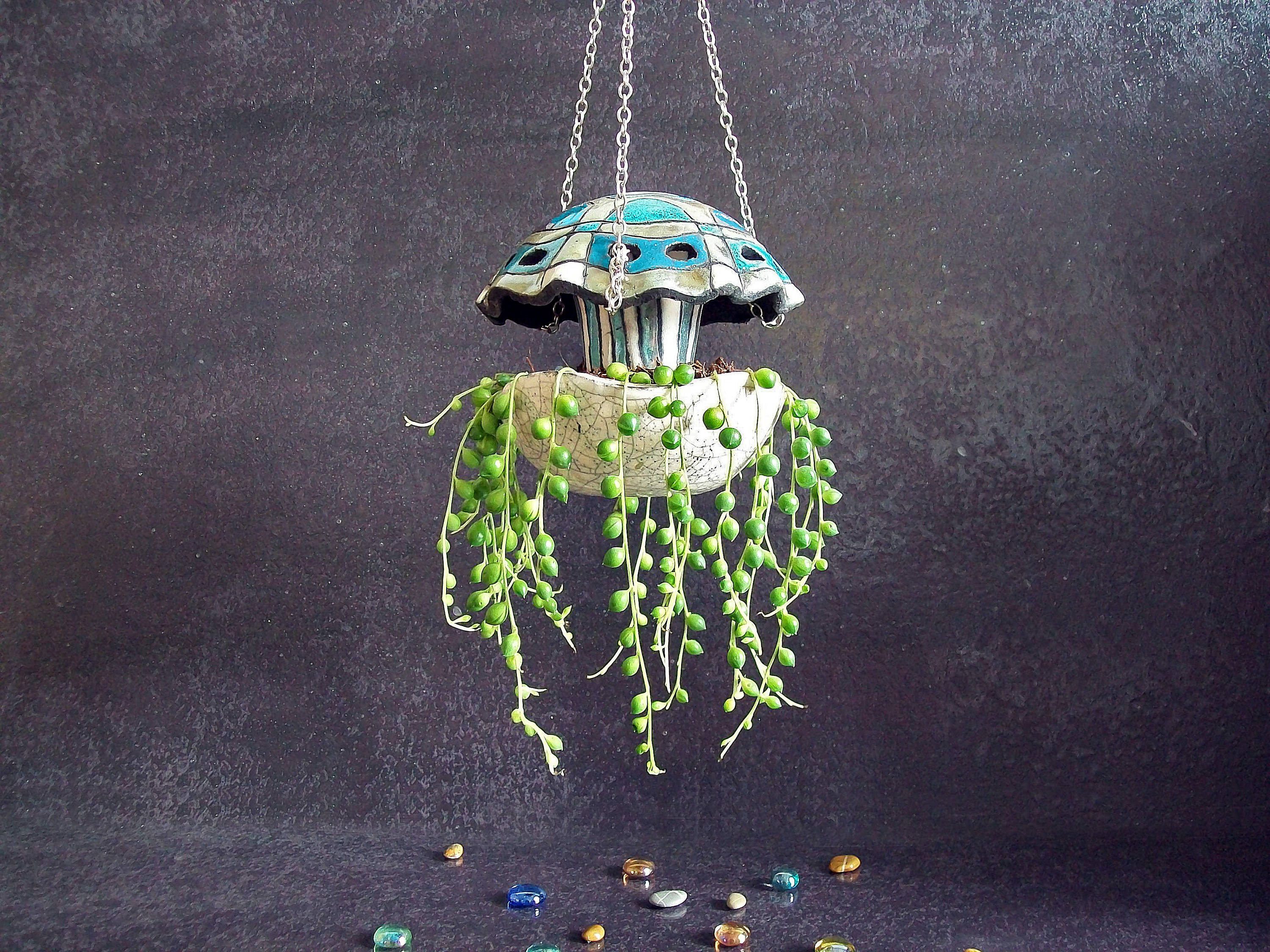 Ceramic Jellyfish Hanging Planter Pot Hanging Terrarium Raku - Etsy UK