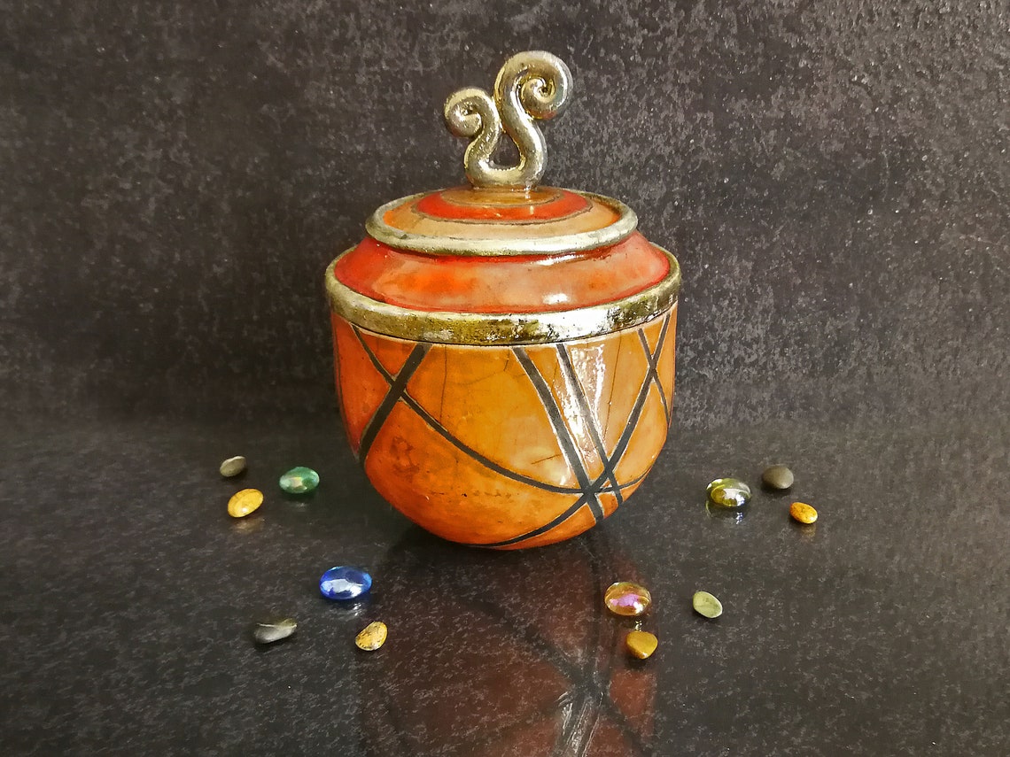 Raku Spherical Jewelry Box / Jar With Lid Hand Painted Jar | Etsy