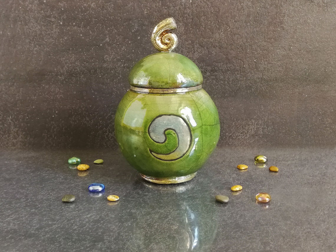 Raku Pottery Green Jar With Lid Sugar Jar Pottery Tea - Etsy
